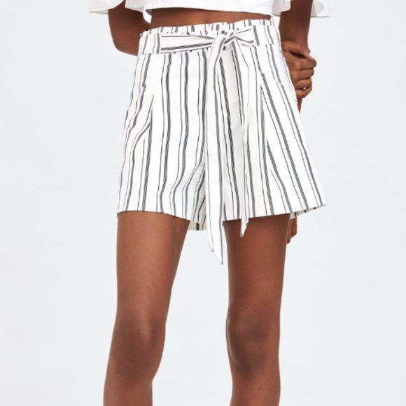 Zara | Shorts | Zara Belted Striped Shorts Nwt Black White | Poshmark